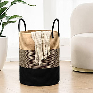 CHICVITA Woven Laundry Basket Large Dirty Clothes Hampers for Laundry Tall Wicker Jute Basket for Blankets, Toys in Living Room, Bathroom, Decorative Towel Storage Basket for Organizing, 58L, Black