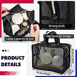 Black Mesh Backpack Set Heavy Duty Mesh School Bags for Boys and Girls, See Through College Student Backpack Mesh Bags with Semi Transparent Drawstring Bag, Lunch Bag and Pencil Case
