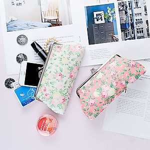 Oyachic 2 Pcs Large Coin Purse,Floral Change Purse,Vintage Wallet,Long Coin Pouch,Coin Wallet with Kiss Lock Clasp for Women Girls