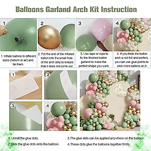 Sage Green Pink Balloon Arch Kit, Olive Green Light Pink Sand White Blush Metallic Gold Balloons with Gold Confetti Balloons for Girl Birthday Woodland Baby Shower Jungle Safari Decorations…