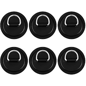 Hotop 6 Pieces Stainless Steel D-Ring Pad PVC Inflatable Boat Pad Patch D-Ring Patch for PVC Inflatable Boat Kayak Canoe Deck Accessories (Black)