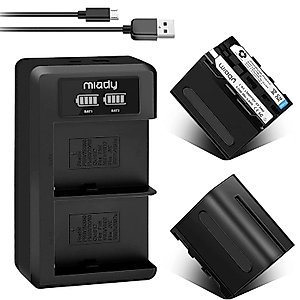 Miady 2 Pack Replacement Sony NP-F970 Battery and Dual USB Charger for Sony NP-F970 NP-F930 NP-F950 NP-F960 NP-F550 NP-F530 NP-F330 NP-F570 Battery and Sony Handycam(Type C & Micro USB Ports)