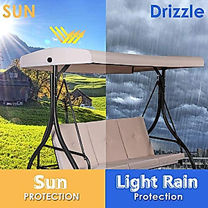 Tangkula 3 Seats Converting Patio Swing, Outdoor Porch Garden Canopy Swing with Comfortable Cushion Seats & Adjustable Tilt Canopy, Heavy Duty Hammock 3 Persons Porch Swing (Beige)