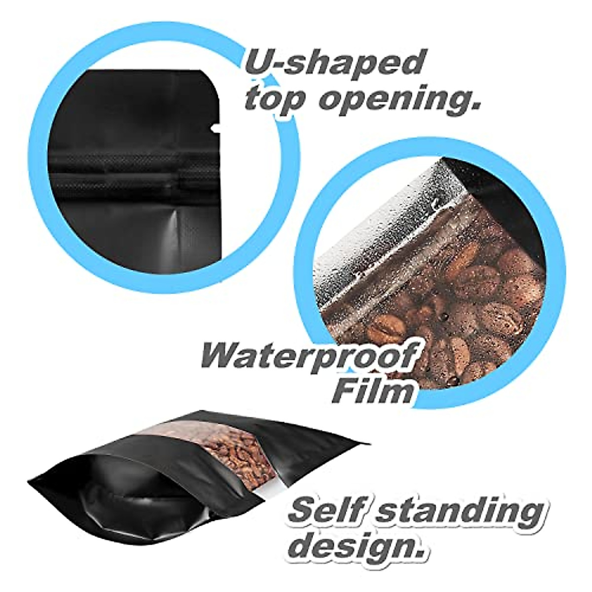 BAAGGNAA 110 Pack Stand up Matte Metallic Ziplock Bags with Clear Front Window Heat-Sealable Resealable Solid Color Pouches for Food Storage Containers Organizer(Black,6.3 * 9.4 inch,Pack of 110)