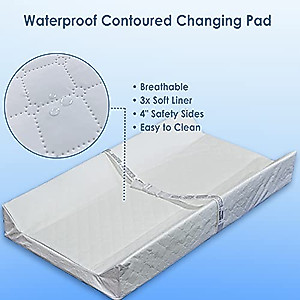 Truwelby Contoured Diaper Changing Pad with 3 Pack Ultra Soft Plush Liners, Baby Changing Pad Cover Waterproof Hypoallergenic Washable