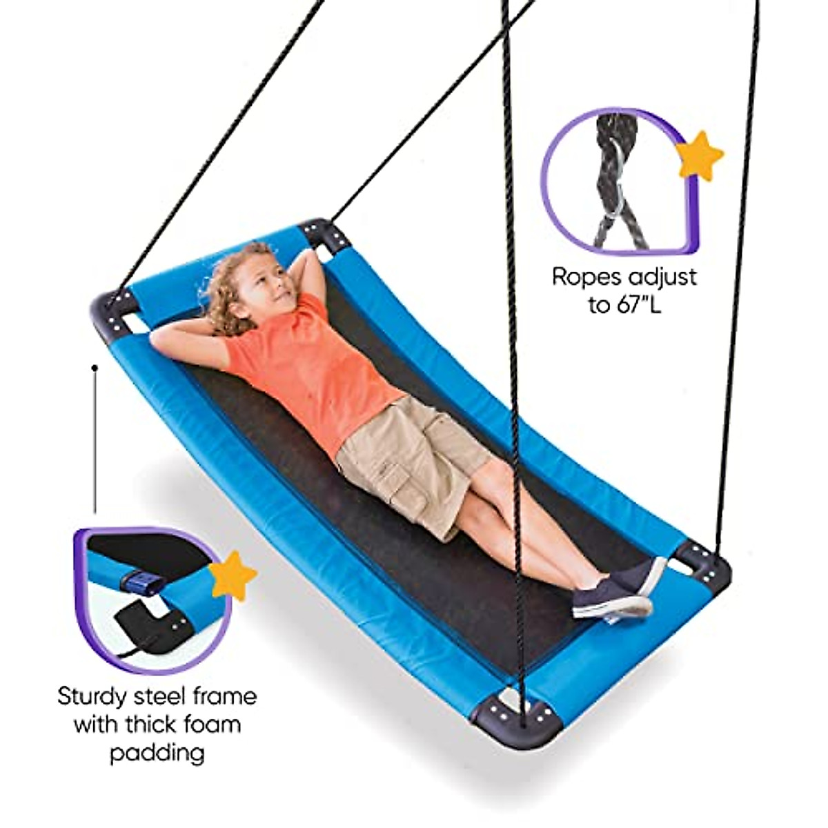 HearthSong 60 Inch SkyCurve Rectangular Platform Swing with Comfy Mat and Steel Frame, Holds up to 400 lbs.