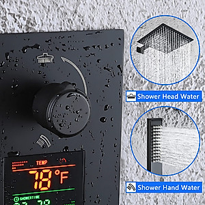 SKOWLL Rain Shower System Wall Mount 12 Inch Bathroom Overhead Shower Kit Digital Shower Fixtures Set with 2 Function LCD Display Valve, 7416W-MB Matte Black