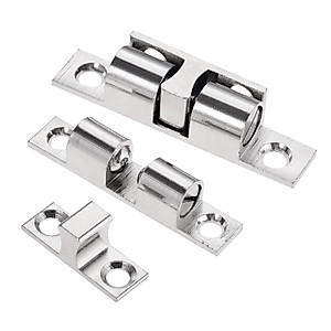 DDXPT 1Pc Silver 42/50/60/70mm Brass Touch Beads Lock Door Spring Clip Cabinet Door Catches Double Ball Catch Home Cupboard Door Latch (Size : L)