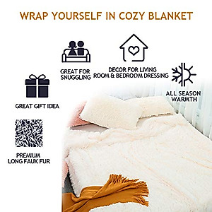 LOCHAS Super Soft Shaggy Faux Fur Blanket, Plush Fuzzy Bed Throw Decorative Washable Cozy Sherpa Fluffy Blankets for Couch Chair Sofa (Cream White 50" x 60")