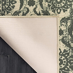 Antep Rugs Alfombras Non-Skid (Non-Slip) 8x10 Rubber Backing Floral Geometric Low Profile Pile Indoor Area Rugs (Dark Green, 7'10" x 10')