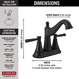 Delta Faucet Mylan Matte Black Bathroom Faucet, Centerset Bathroom Faucet, Bathroom Sink Faucet, Drain Assembly, Matte Black 25777LF-BL