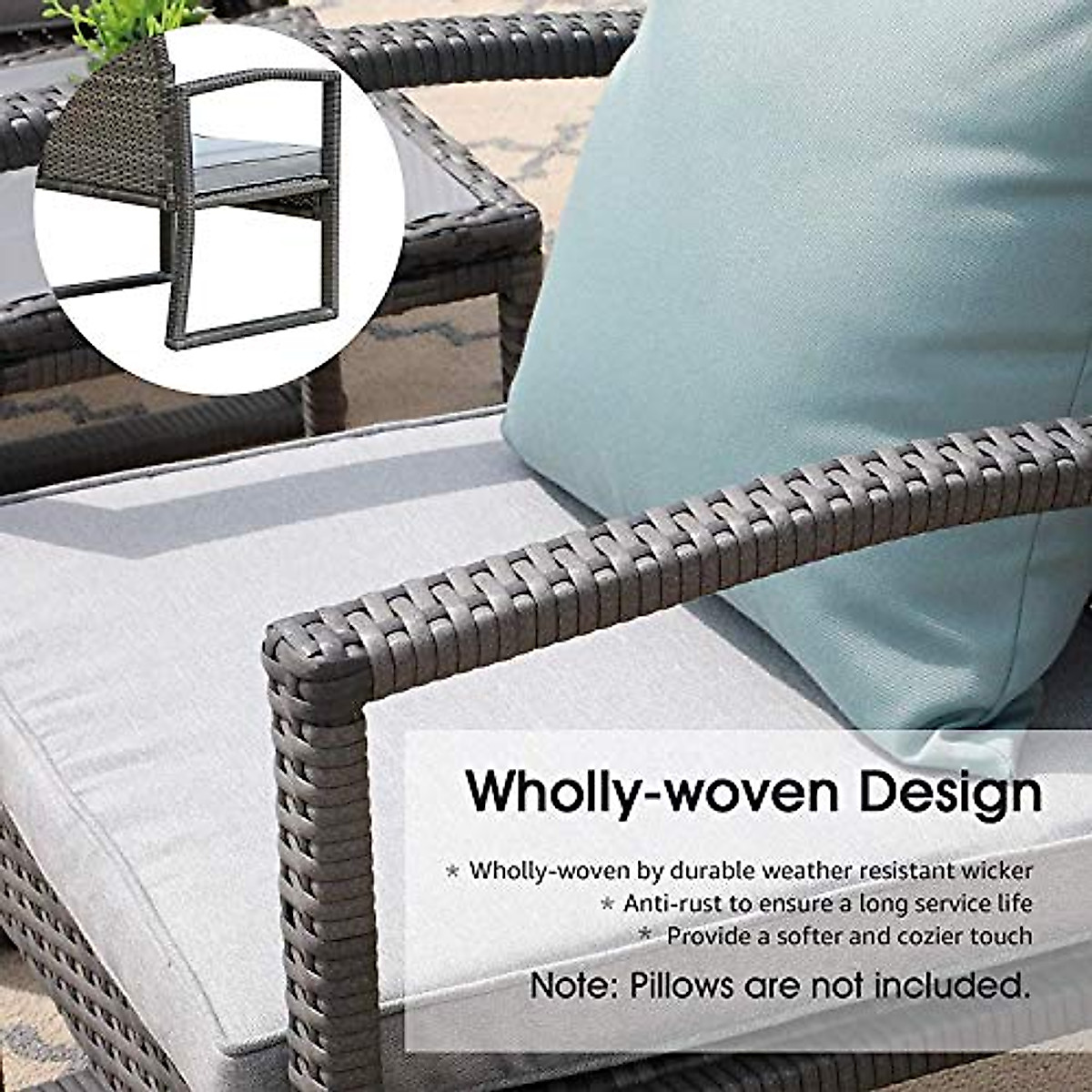 Patiorama 3 Pieces Outdoor Patio Furniture Set, Outdoor Wicker Conversation Set, Patio Rattan Chair Set, Modern Bistro Set with Coffee Table, Garden Balcony Backyard Poolside (Light Gray)