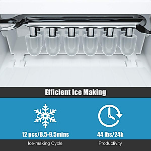 COSTWAY Ice Maker Countertop with Self-Clean Function, Make 44 Lbs Ice in 24 Hours, Ice Cubes Ready in 8.5 Mins, Ideal for Bar Home and Office, Portable Ice Machine with Ice Scoop and Basket, Black