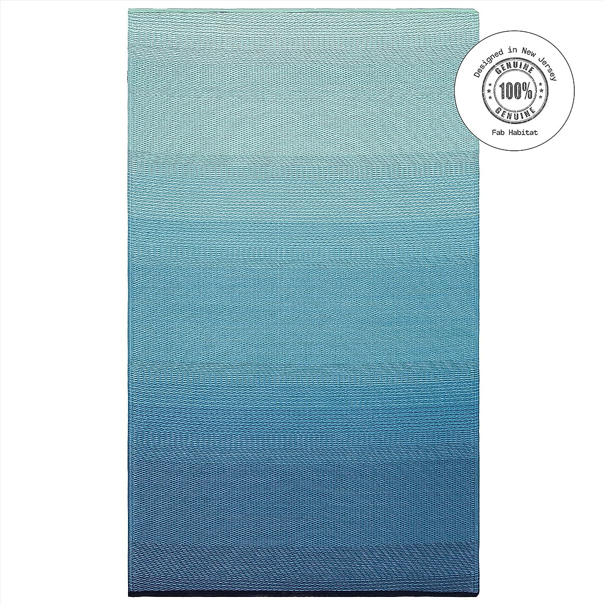 Fab Habitat Outdoor Rug - Waterproof, Fade Resistant, Crease-Free - Premium Recycled Plastic - Ombre - Large Patio, Deck, Sunroom, Camping, RV - Big Sur - Teal - 6 x 9 ft