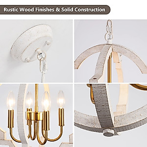 QAREHL Rustic Farmhouse Chandelier 4 Light Vintage Orb Light Fixture Dining Room Candlestick Chandeliers Wood Pendant Lighting for Living Room Kitchen Bedroom Entrance Foyer Hallway