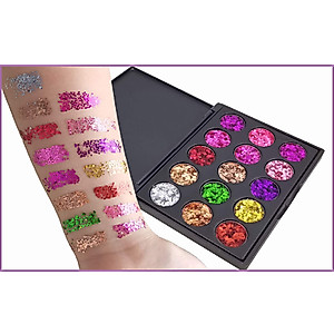 evpct 15 Color Shimmer Glitter Sparkle Glittery Eyeshadow Makeup Palette Pallet Glitter for Girl Pink Silver Red Rose Green Sparkling Sparkly Glitter Gel Pigment Eyeshadow Face Paint Makeup Palette