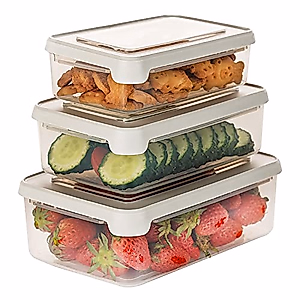 FOLIND Food Storage Container Set, Airtight Plastic Bowls with Lid (Pack of 3), Reusable - For Kitchen Pantry Organization - Lunch Box, Freezer & Microwave Safe, with Grey Lid