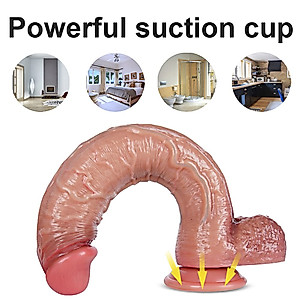 12.5 Inch XL Realistic Dildos Small Glans Extra Long Life Like Skin, Dual Density Silicone Fat Huge Dildo with Big Suction Cup, Giant Product Thick Large Toy for Women Fake Penis