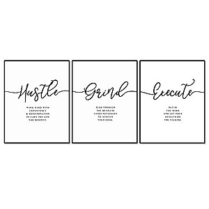 Hustle Grind Inspirational Quotes Minimalist Office Decor Wall Art For Girl Boss Motivational Prints Entrepreneur Gift, Set of 3 Prints, 11x14inch Unframed