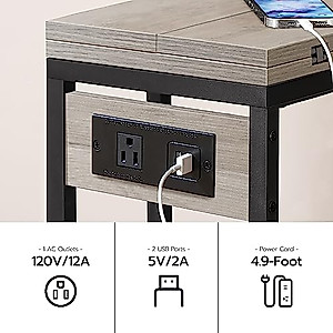 HOOBRO C Shaped Side Table with Charging Station, Foldable End Table with Fabric Bag, Sofa Table Coffee Table Snack Table for Couch Small Space Living Room, Bedroom, Greige and Black BG30USF01