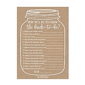 Hadley Designs 25 Cute Rustic How Well Do You Know The Bride to be Bridal Wedding Shower, Bachelorette Party Game, Couples Guessing Question Set of Cards Pack Unique Printed Engagement