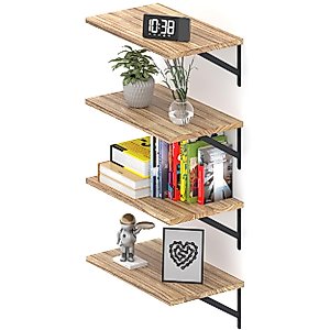 Greaittle Deep Floating Shelves 10" D x 16.5" W Set of 4, Rustic Wood Wall Bookshelves for Living Room, Kitchen, Laundry Room, Bathroom, Bedroom, Books, Plants, and More (Varnished)