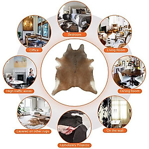 Cowhides Direct Genuine Brazilian Cowhide Rug - Authentic Cow Rug with Non-Slip Suede Backing - Cow Rugs for Living Room, Bedroom & More - Natural Rugs (Brown with Red Rug- 6x6 ft. L)