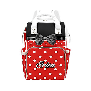 NZOOHY Polka Dots Bow Personalized Name Diaper Bag Tote, Custom Waterproof Nursing Baby Bag Mummy Backpack for Mom Travel Outdoor, 15'' X 10.83'' X 6.69''