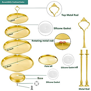 BZVlemon 4 Tier Stainless Steel Cupcake Stand, Gold Metal Serving Tray Cake Holder Cake Stand for Holiday Dessert Table Decorations Birthday Baby Shower Party Wedding (4tier)