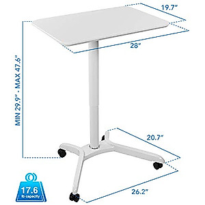 Mount-It! Standing Mobile Laptop Cart, Sit Stand Rolling Desk with Height Adjustable 31.1" x 20.5" Platform, Supports up to 17.6 lbs, White