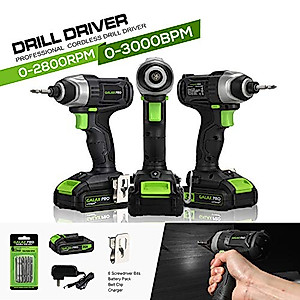 GALAX PRO Impact Driver 20 V Lithium Ion 1/4" Hex Cordless Driver with LED Work Light, 6 Pieces Screwdriver Bits, Variable Speed (0-2800 RPM)- 1.3 Ah Battery and Charger Included