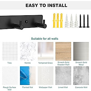 Lwenki Key Holder for Wall, Black Key Rack with 4 Key Hooks to Hang Keyrings, Dog Leash, Umbrella, Sunglasses – Key Hanger with Mounting Hardware for Glass, Tile and Wood (10.9” x 1.4” x 1.0”) (Black)