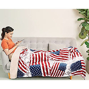 US Flag Patriotic Sherpa Throw American Flag Blanket, Super Cozy Fleece Plush Bed Throw TV Blankets Reversible for Bed or Couch 50" x 70" | USA Flag