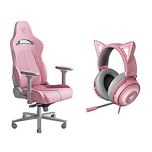 Razer Enki Gaming Chair: All-Day Gaming Comfort - Built-in Lumbar Arch - Optimized Cushion Density & Kraken Kitty RGB USB Gaming Headset: THX 7.1 Spatial Surround Sound - Chroma RGB Lighting