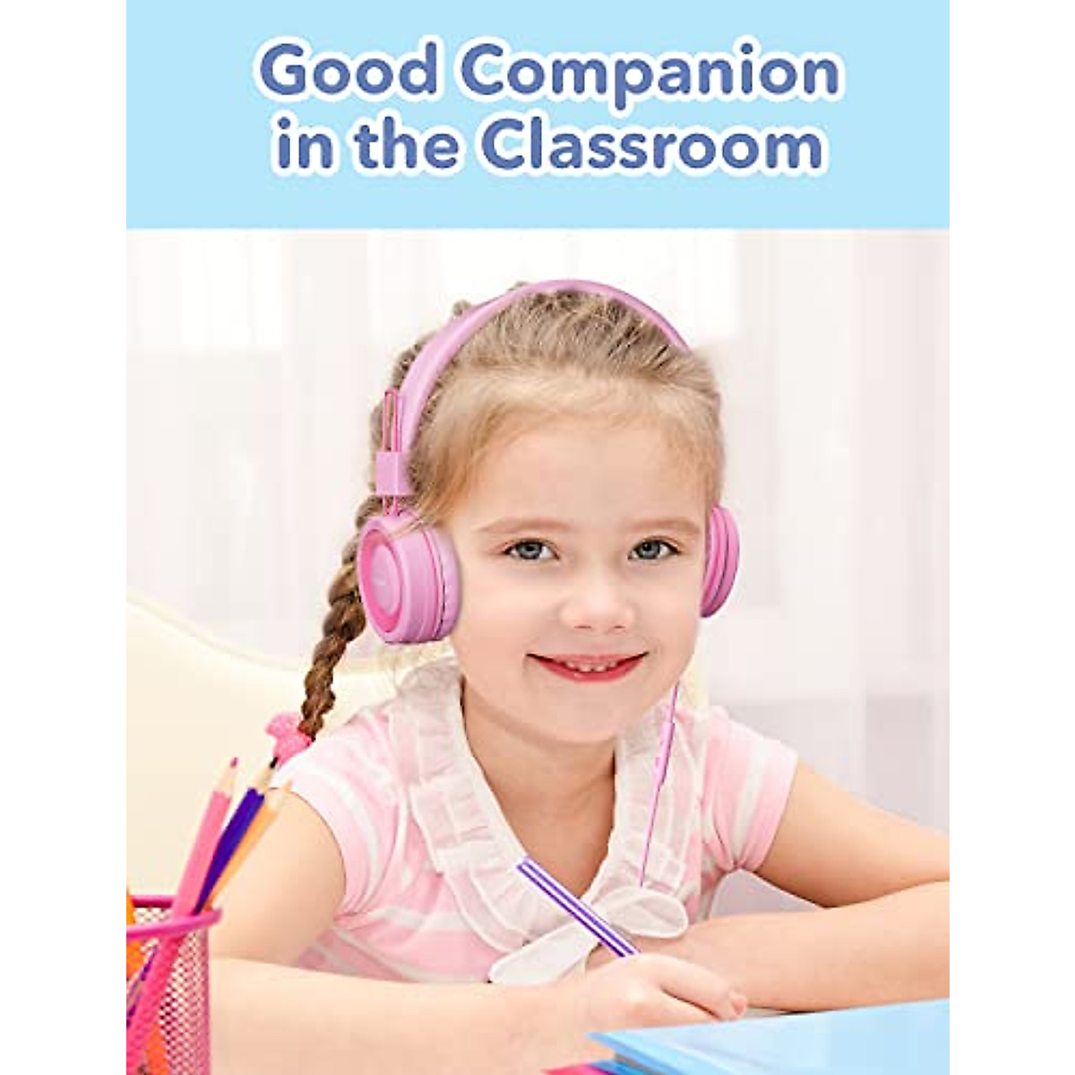 SIMJAR 4 Pack Kids Headphones with Microphone for School Classroom Bulk Set, Volume Limiter 85/94dB, Wired Girls Headphones with Foldable Design for Online Learning/Travel/Tablet/iPad (4 Pack)