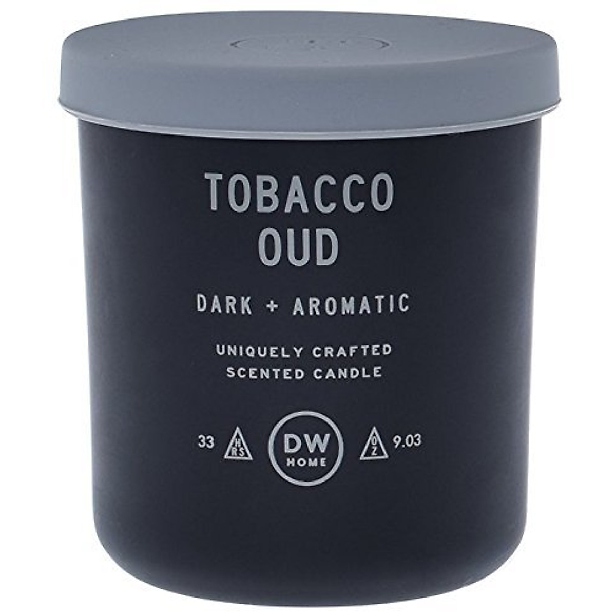 DW Home Tobacco Oud Scented Candle in a Glass Jar with a Rubber Lid