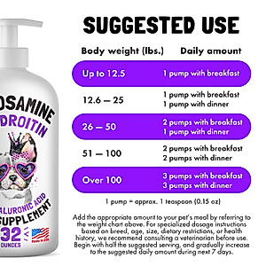 Liquid Glucosamine for Dogs Bacon Flavour Chondroitin, MSM & Hyaluronic Acid K9 Supplement Hip and Joint Formula Advanced Mobility Joint Pain Relief Senior Advanced Supplement for All Breeds 32 oz