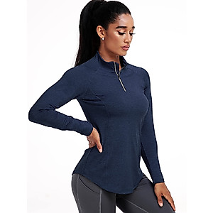 CADMUS Workout Shirts Women's Long Sleeve Running Athletic Hiking Shirts, 3 Pack, Black & Red & Navy Blue, L