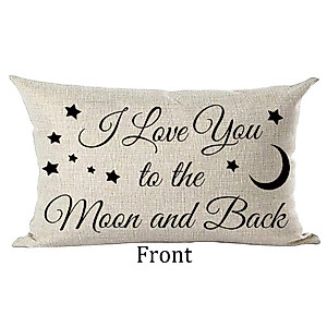 Ramirar Black Word Quote I Love You to The Moon and Back Stars Inspirational Decorative Lumbar Throw Pillow Cover Case Home Living Room Bed Sofa Car Cotton Linen Rectangular 12 x 20 Inches
