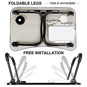 Laptop Desk, Astoryou Portable Laptop Bed Tray Table Notebook Stand Reading Holder with USB Charge Port/Cup Holder/Storage Drawer for Working on Bed/Couch/Sofa (Black)