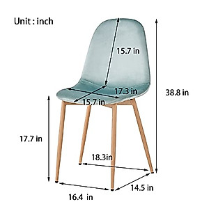 Symylife Dining Chairs Set of 4 with Velvet Cushion Seat, Mid Century Dining Room Kitchen Side Chair, Metal Legs, Green