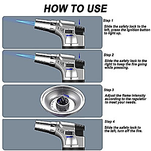 2 Pack Butane Torch Lighters,PBXZET Blow Torch Refillable Kitchen Cooking Torch with Safety Lock Adjustable Flame Chef Torch for Desserts Brulee BBQ Baking-Butane Gas Not Included(Silver Red)