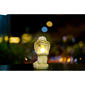 HONGRUIART Solar Powered Cherub Angel Light, Kneeling Praying Cherub Angel Statue with Solar Star Lights Garden Angel Decor for Home Outdoor Patio Lawn Mother's Day Remembrance Gifts