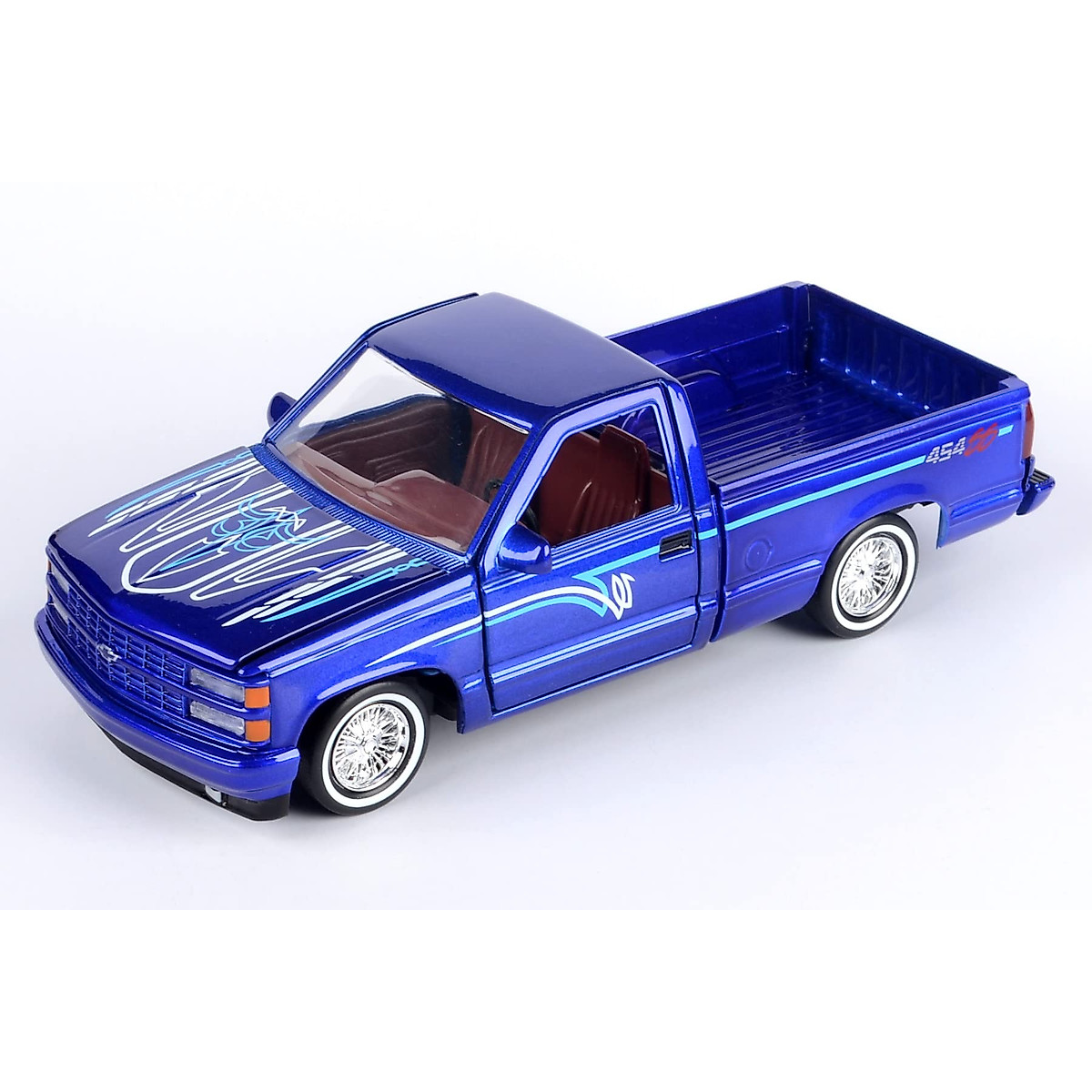 All Star Toys Motormax 1992 Chevy 454SS Pickup Lowrider Truck Candy Blue 1/24 Diecast Model Exclusive Get Low 79036