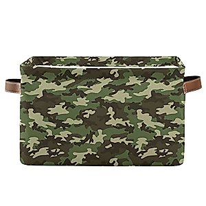 ALAZA Military Camouflage Large Storage Basket with Handles Foldable Decorative 1 Pack Storage Bin Box for Organizing Living Room Shelves Office Closet Clothes