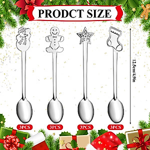 Eshylala 12 Pack Creative Christmas Spoon Stainless Steel Coffee Spoon Christmas Stirring Spoon Tea Spoon Soup Spoon, 5 Inch