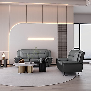 Container Furniture Direct Modern Style Faux Leather Sofa with Extra Comfortable Pillow Top Armrests Ideal for Living Room, Bedroom or Home Office Couch, 79.2’’ Wide, Grey/Black