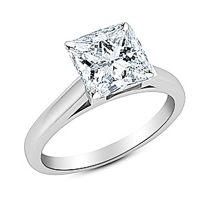 Houston Diamond District 2 Ct Princess Cut Cathedral Solitaire Diamond Engagement Ring 14K White Gold (J Color SI2 Clarity) - Size 6