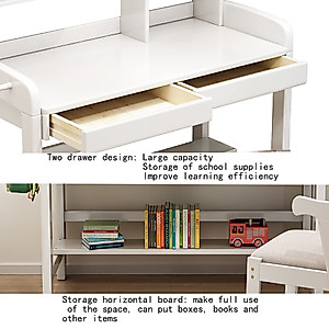 BALANBO Kids Table Kids Desk and Chair Set with Drawer and Bookshelf Wooden Children’s Media Desk Student's Study Computer Workstation and Writing Table (Brown)