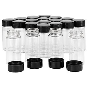 JIUWU 20 Pack, 20 ml Clear Glass Vials with Screw Caps 5 Dram Small Size Storage Bottle Container with Lids for Lab/Travel Essential Oil Samples Anointing Oil Vial Specimen and Water Sample Bottles